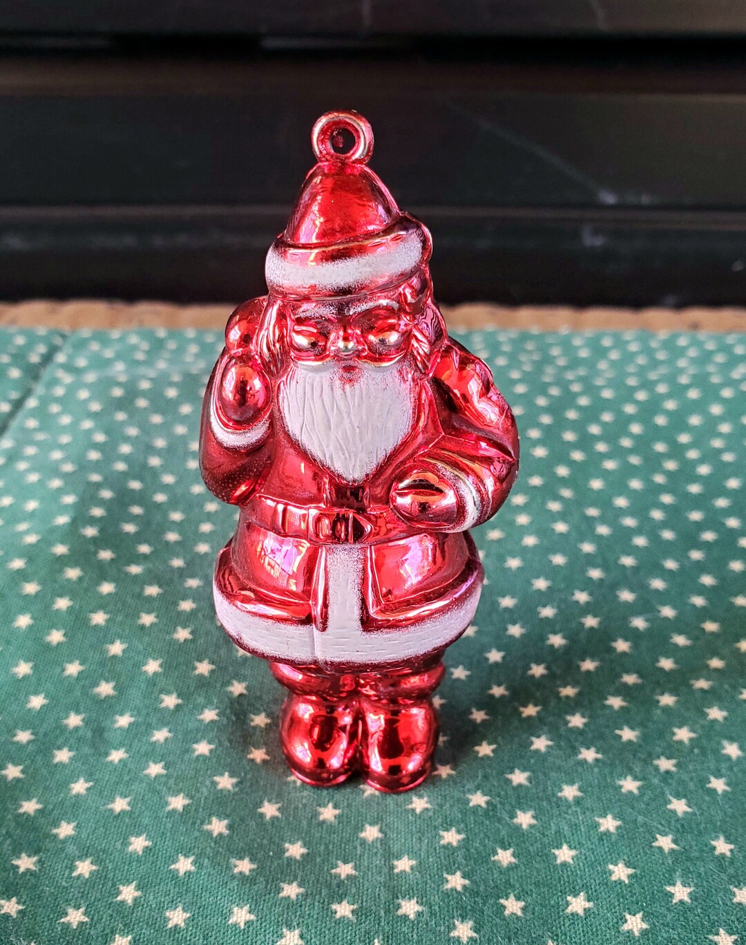 Vintage Plastic Red Shiny Santa Figural Ornament, 1950s, Metallic -red ...