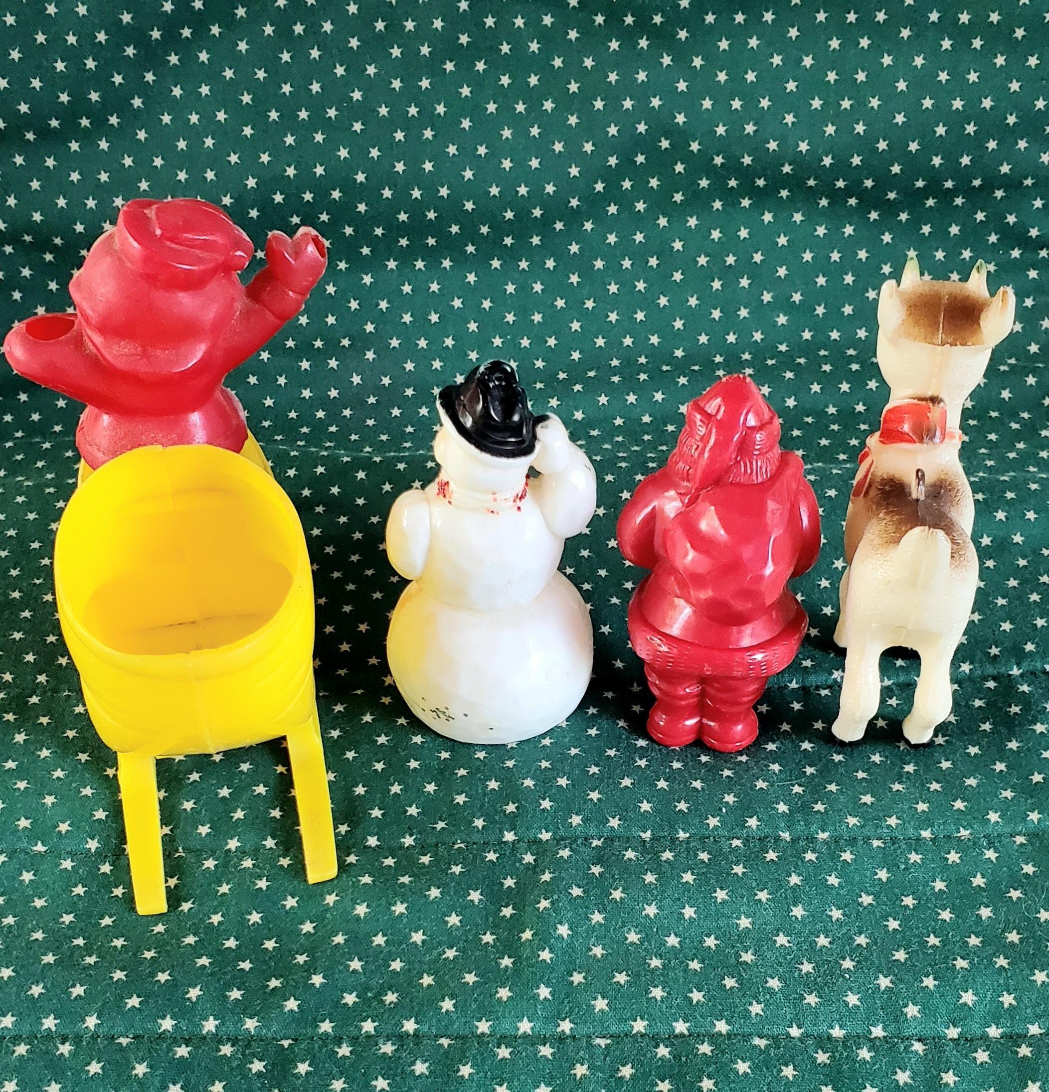 Vintage Rosbro Plastic Christmas Figures: Santa, Snowman, Rudolph ...