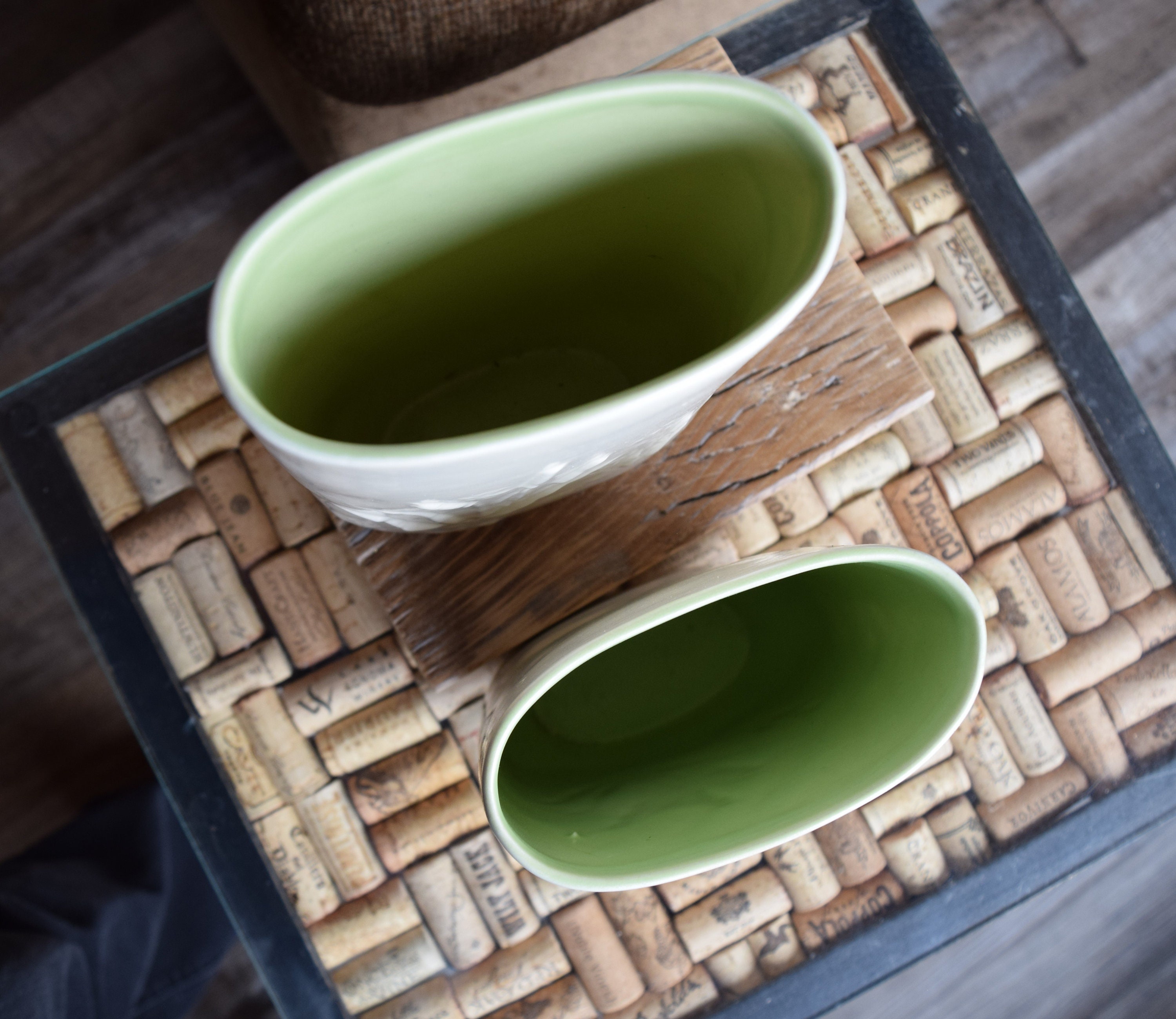 Vintage Red Wing Pottery Cattail Planter Set / Two Vases Set, Cream ...