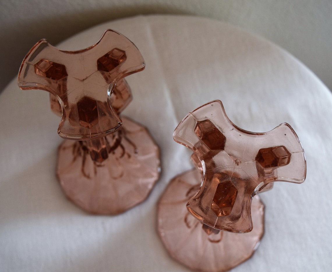 Art Deco Pink Glass Rocket Vases Triple Legged Two Czech / - Etsy