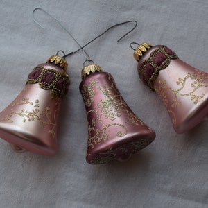 West German Pink Glass Bells With Glitter Stencils and Cloth - Etsy