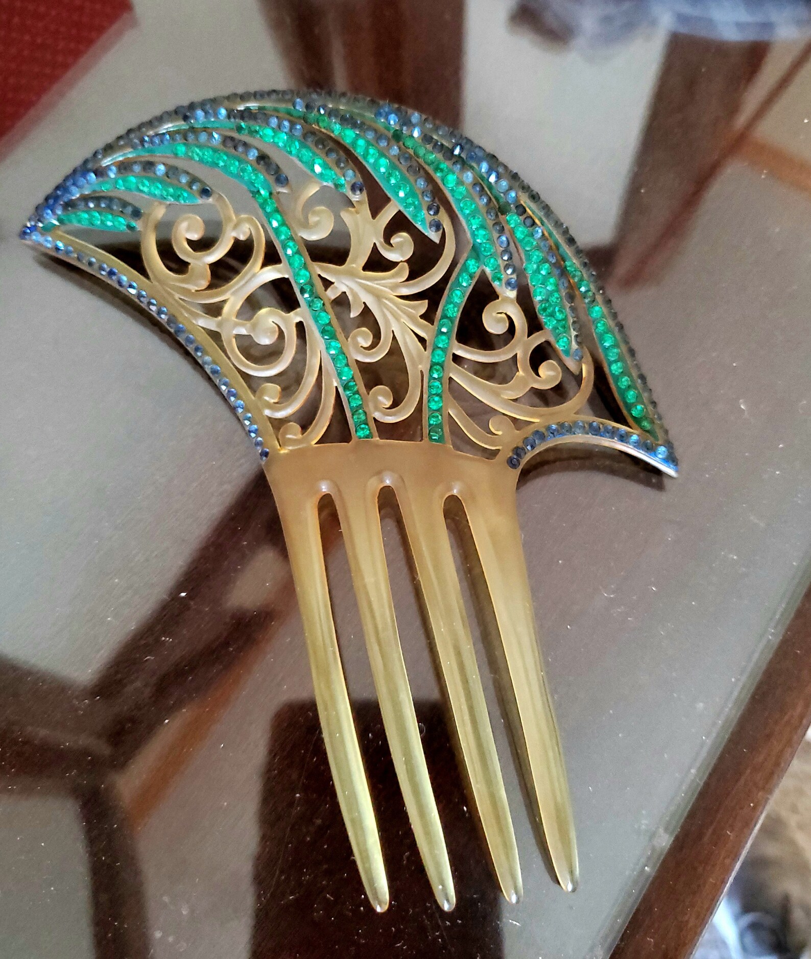 Old Bakelite Rhinestone Hair Comb, Apple Juice, Retro Hair Comb, Hair ...