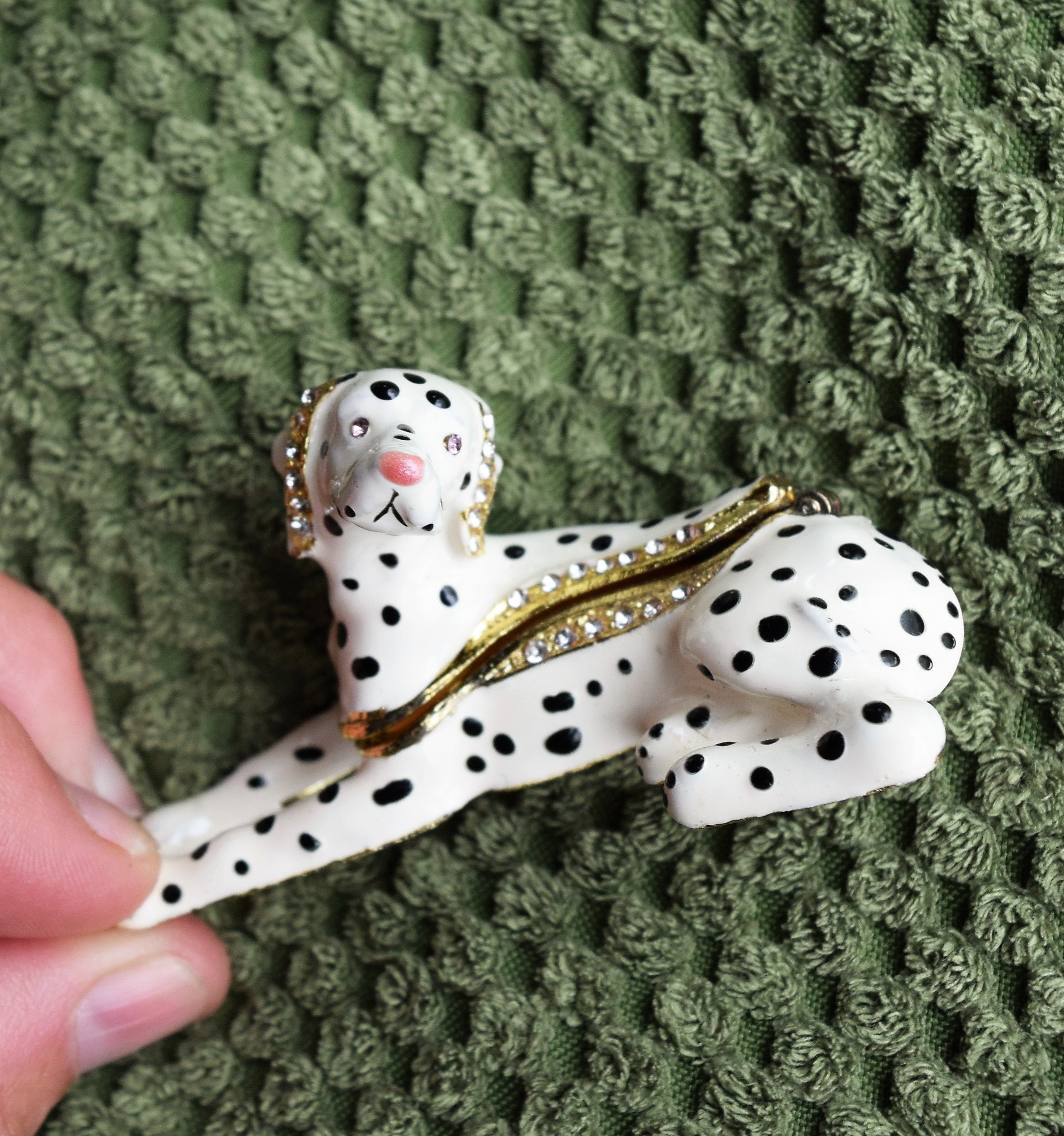 Dalmation Dog Trinket Box, Bejeweled, Enamel, Miniature, Magnet Closure ...