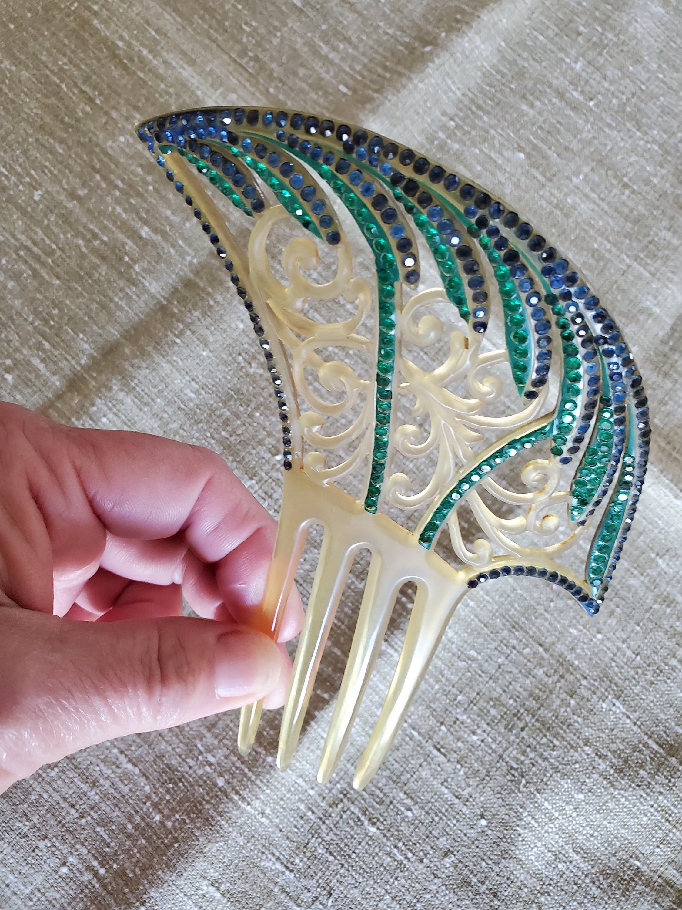 Old Bakelite Rhinestone Hair Comb, Apple Juice, Retro Hair Comb, Hair ...