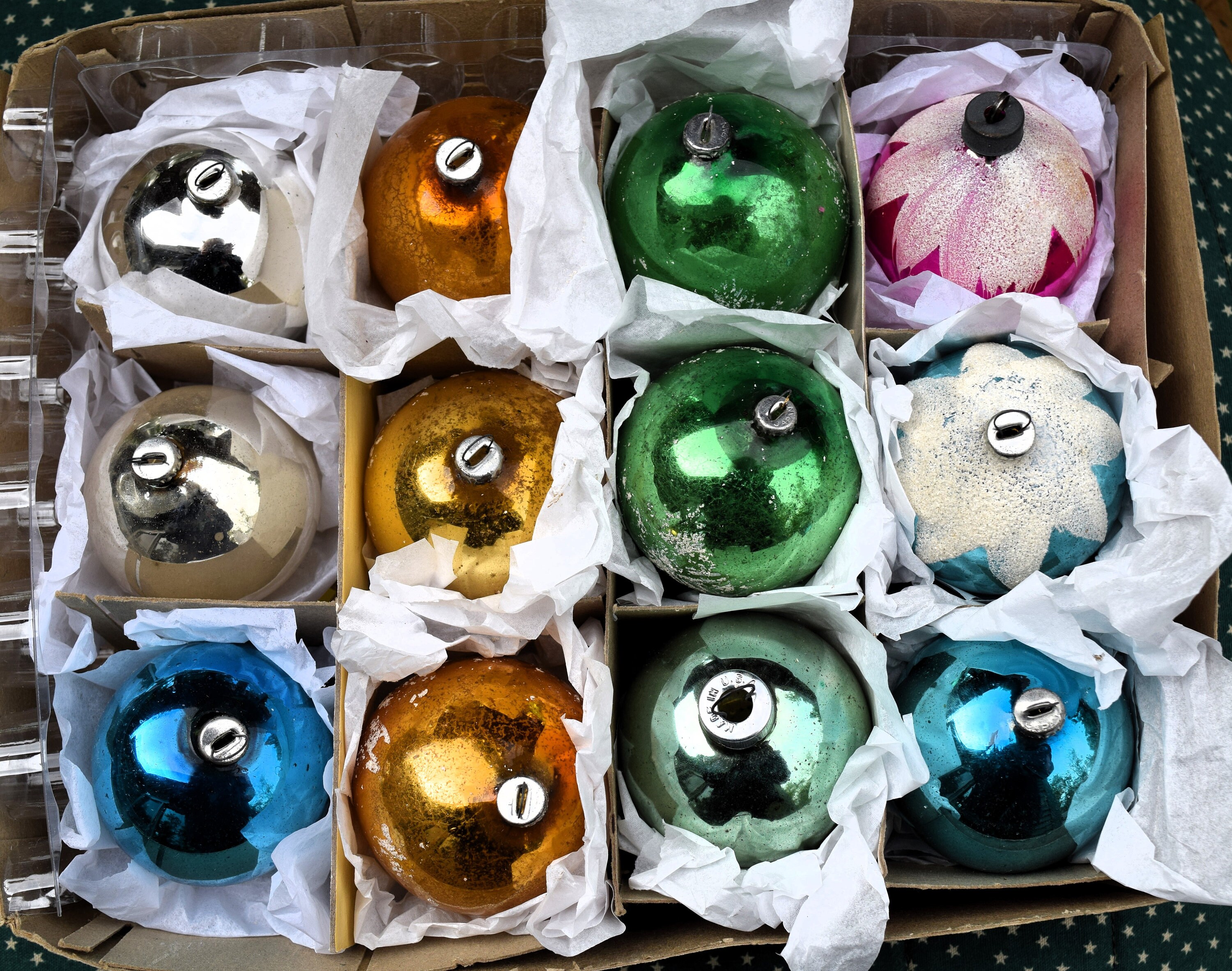 Vintage Japan Small Mercury Glass Christmas Ornaments, Assorted Colors ...