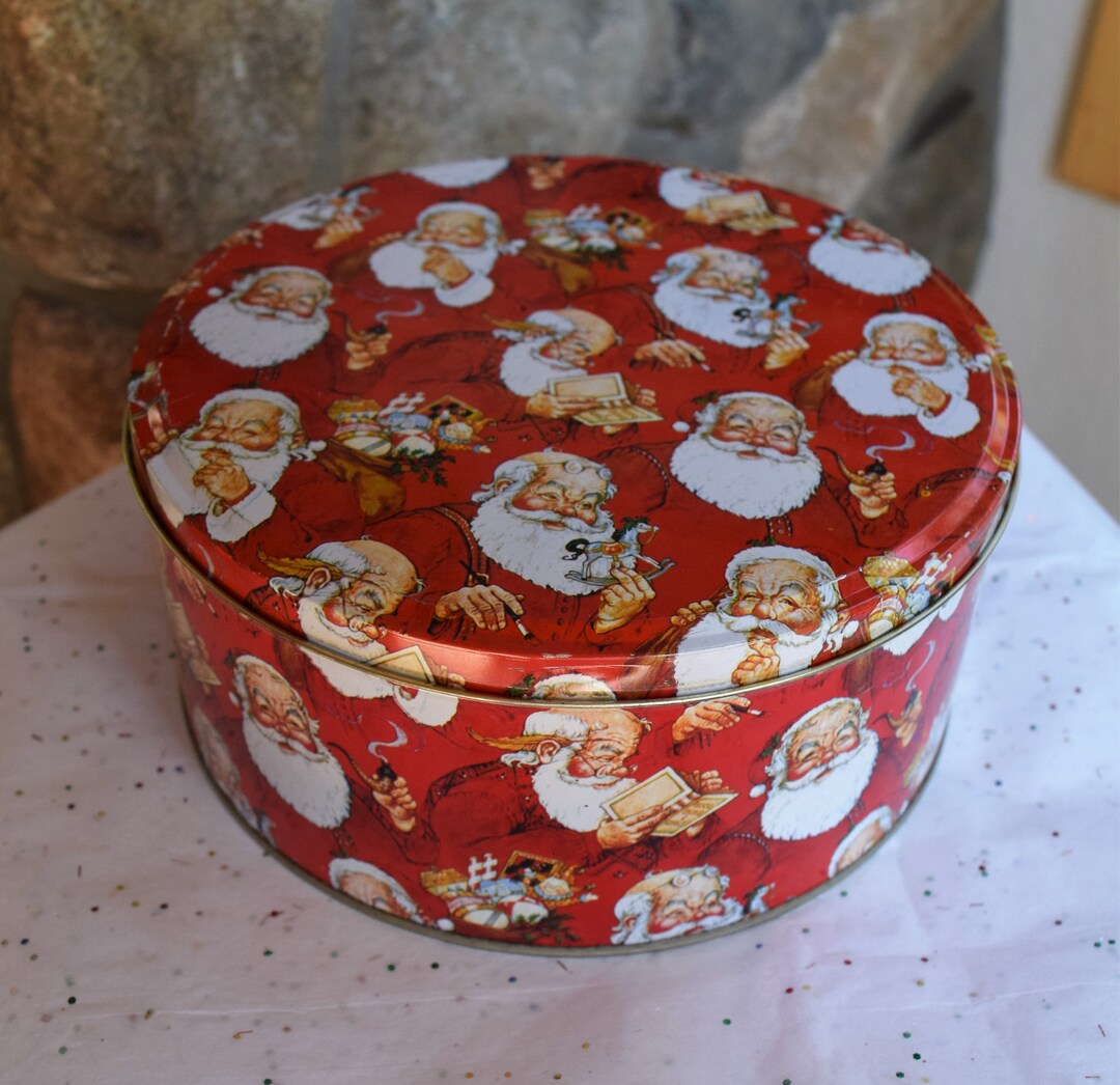 Vintage Santa Head Graphic Tin, Large Hong Kong. - Etsy