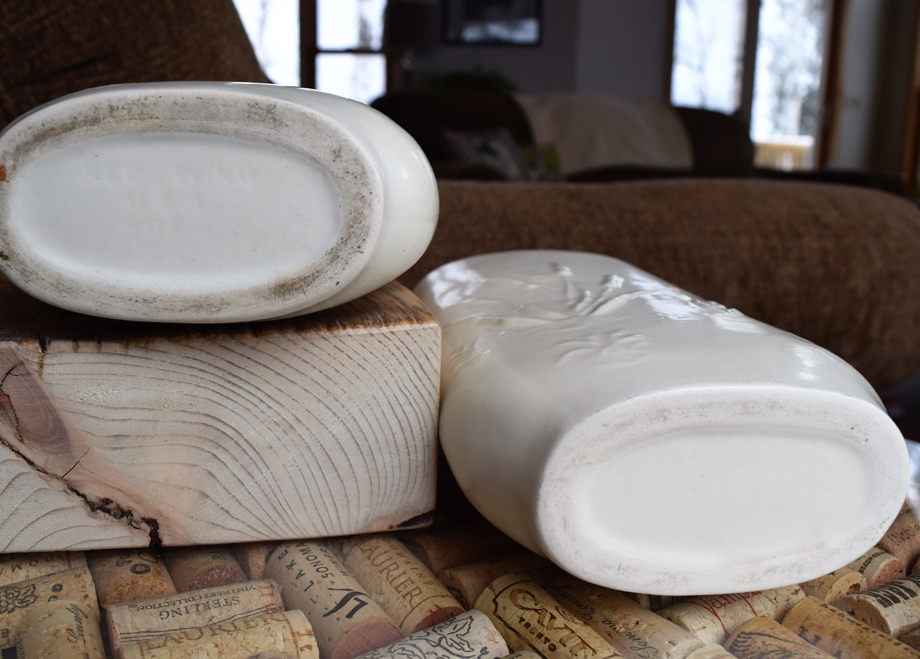 Vintage Red Wing Pottery Cattail Planter Set / Two Vases Set, Cream ...