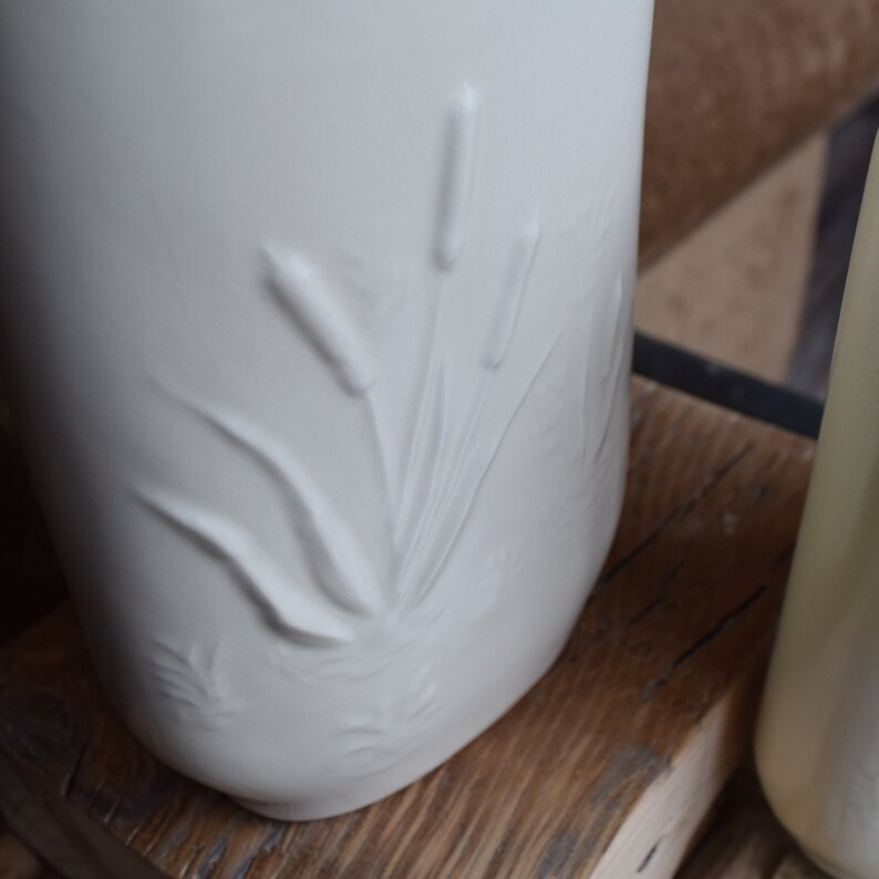 Vintage Red Wing Pottery Cattail Planter Set / Two Vases Set, Cream/ Green, Embossed, 0val, Red ...