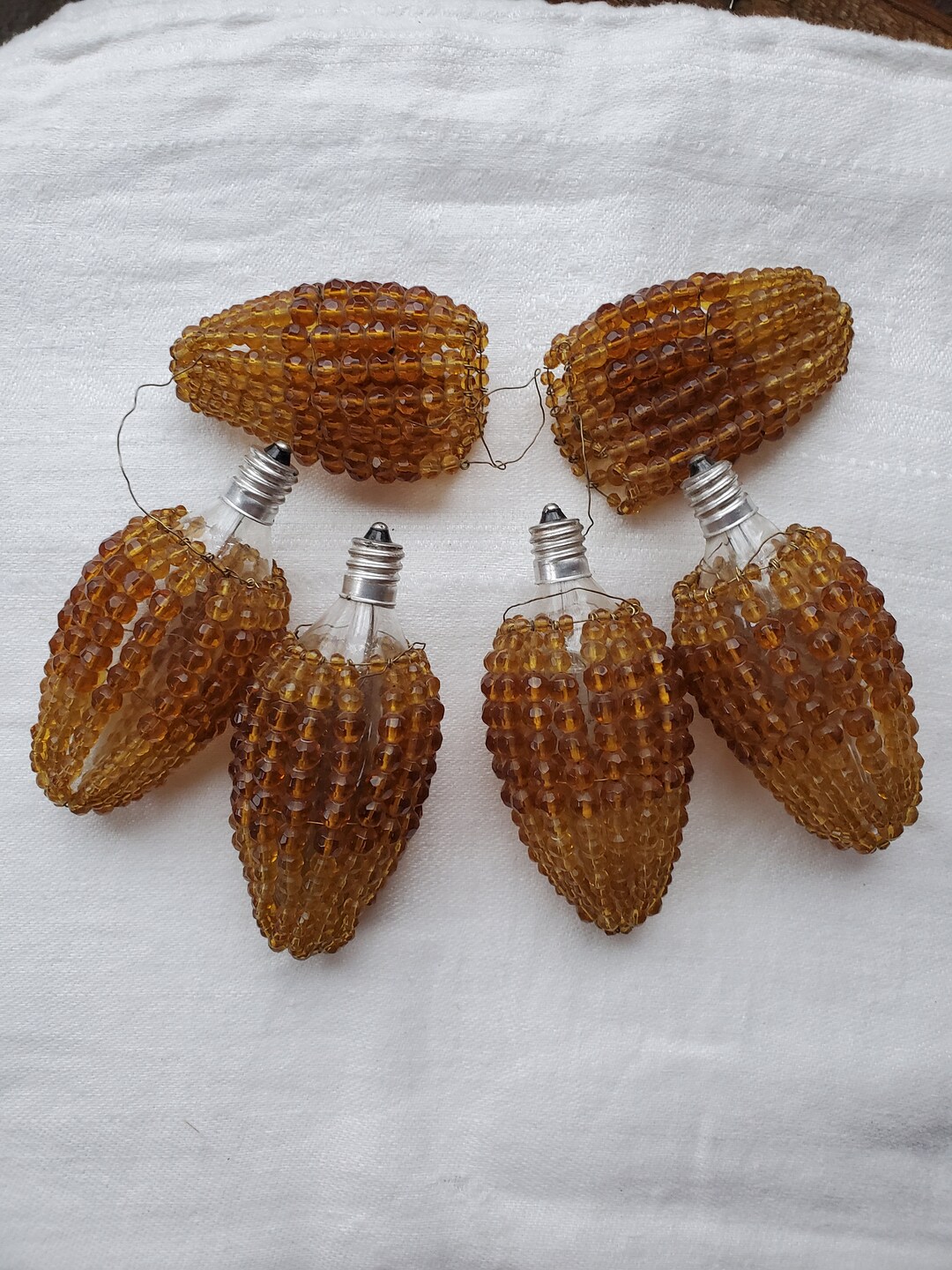 Antique Gold Glass Beaded Light Bulb, Chandelier Covers, Wired Glass ...