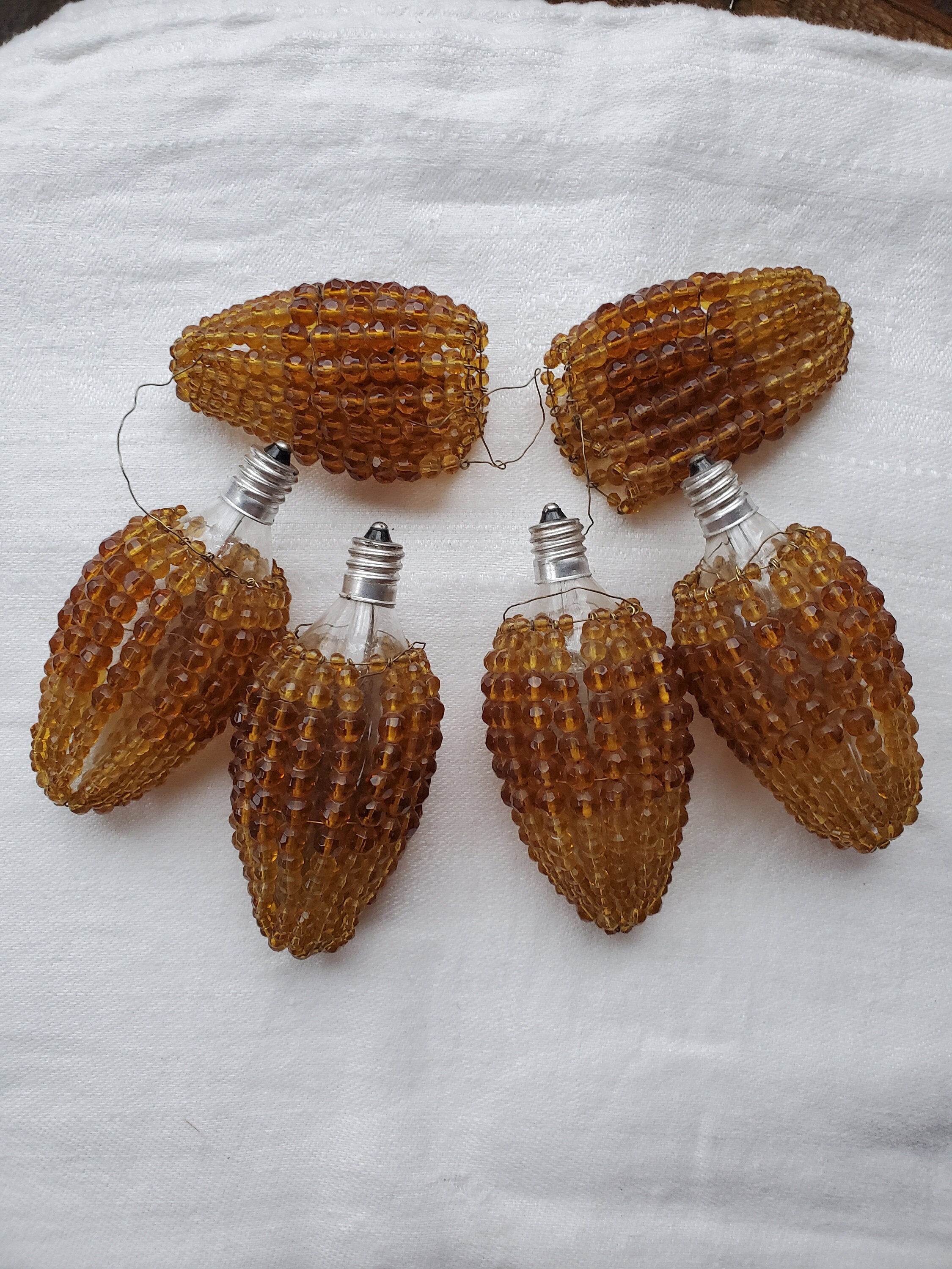 Antique Gold Glass Beaded Light Bulb, Chandelier Covers, Wired Glass ...
