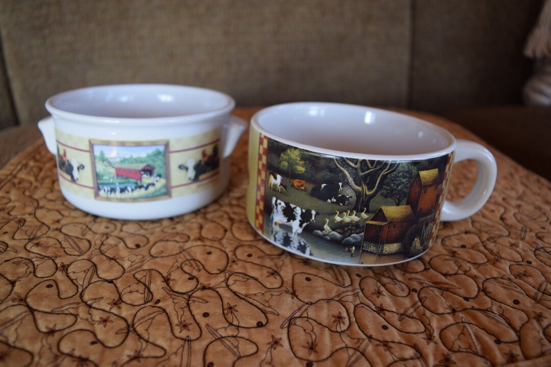 Lowell Herrero Cow/ Farm Scene Bowls / Pots, Signed, Country Decor ...