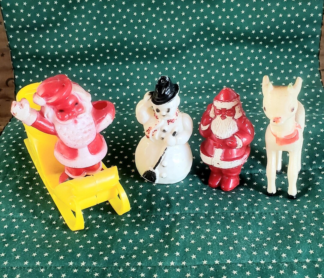 Vintage Rosbro Plastic Christmas Figures: Santa, Snowman, Rudolph ...