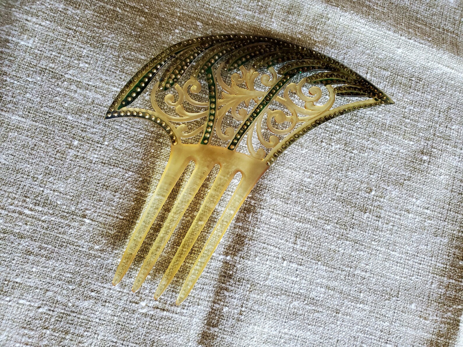 Old Bakelite Rhinestone Hair Comb, Apple Juice, Retro Hair Comb, Hair ...