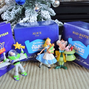 Disney Alice, Mad Hatter, Buzz Lightyear Character Ornaments, Grolier ...