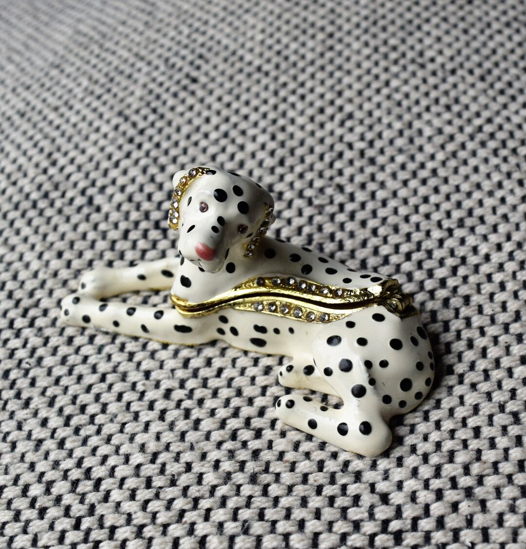 Dalmation Dog Trinket Box, Bejeweled, Enamel, Miniature, Magnet Closure ...