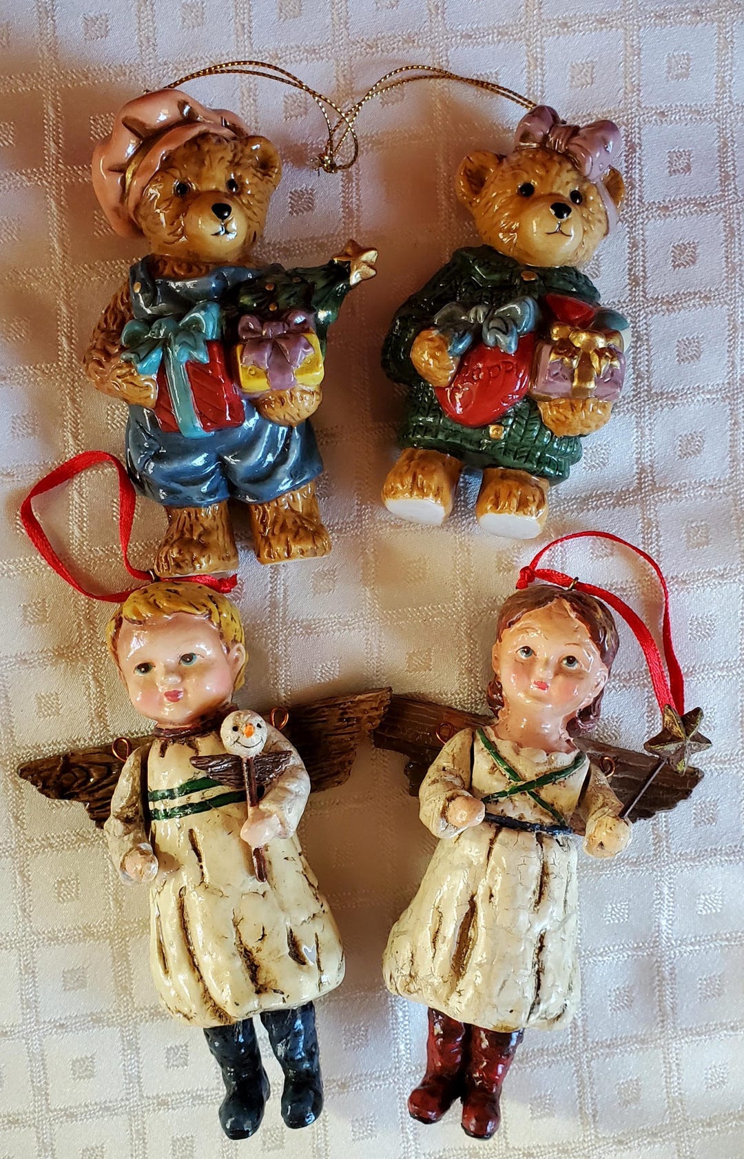 Victorian Style Teddy Bear and Angel Christmas Ornaments - Sold in ...