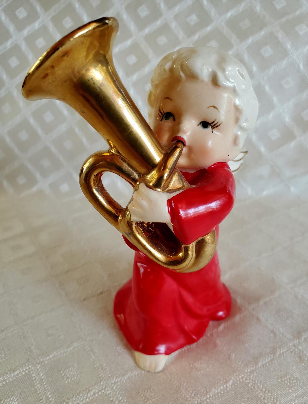 Japan A Quality Red Angel Playing Gold Horn Porcelain Christmas ...