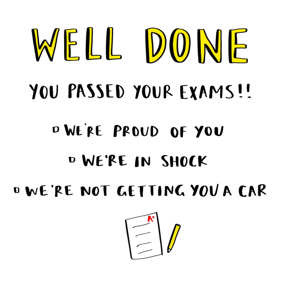 Exam Pass Card / You Passed Your Exams / Well Done in Your Exams - Etsy