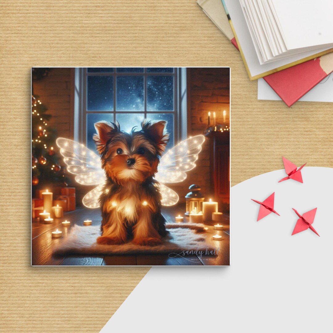 Yorkie Puppy Dog Angel Small 8x8 Canvas Christmas Gift or Memorial for ...