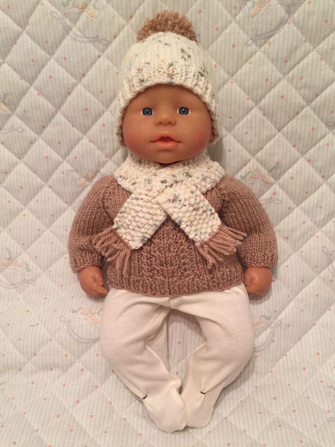Winter Warmer 4-pce Handknit Jumper & Hat Set to Fit 36cm My 1st Baby ...