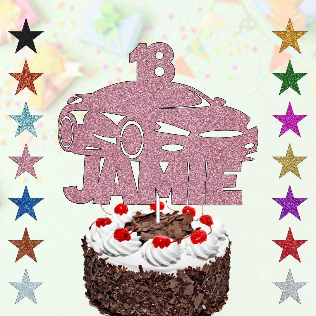 Personalised Car Cake Topper, Glitter Car Theme Cake Topper, Custom ...