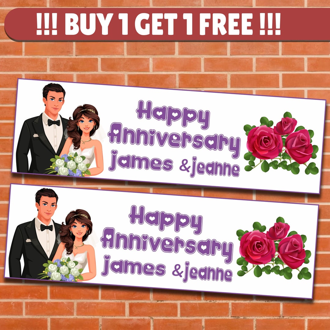 Personalised Anniversary Banners Custom With Any Couple Name Rose ...