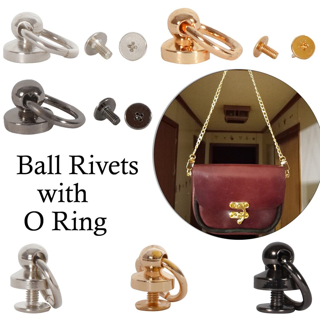 9.5mm Pull Ring Screw Back Studs Brass Chicago Round Dome Head Rivets ...