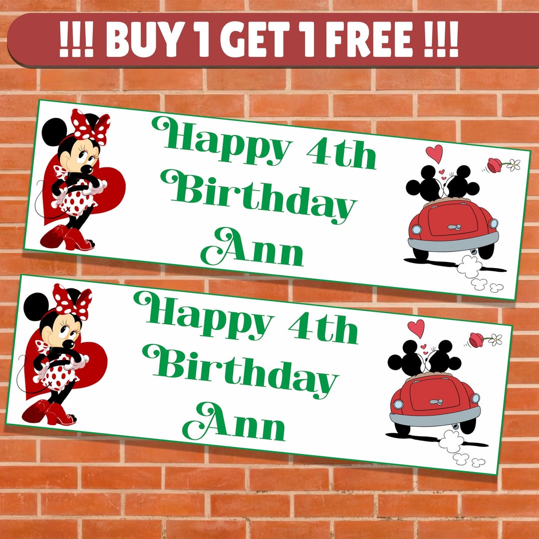 Personalised Minnie Birthday Banner Custom With Any Name and Age Mickey ...