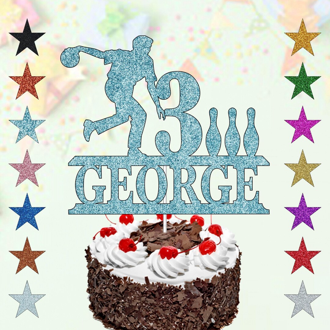 Personalised Bowling Cake Topper, Glitter Bowling Player Cake Topper ...