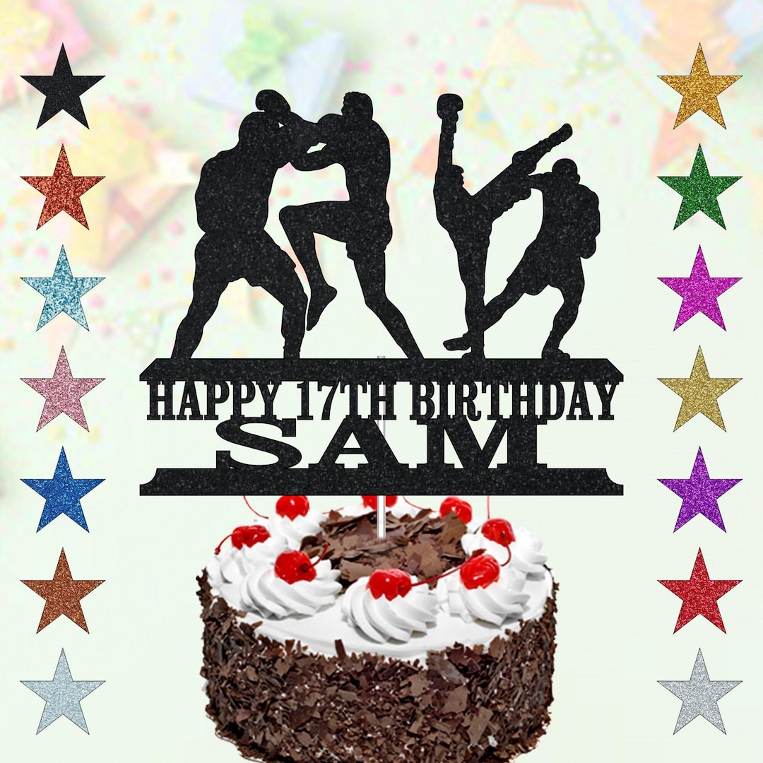 Personalised Karate Theme Cake Topper, Glitter Karate Fighting Player ...