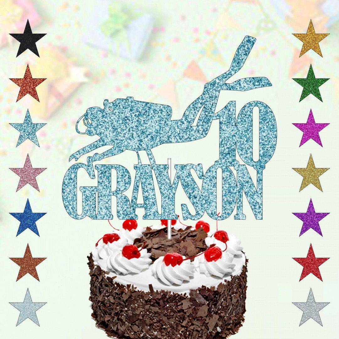 Personalised Scuba Diving Cake Topper, Glitter Birthday Cake Topper ...