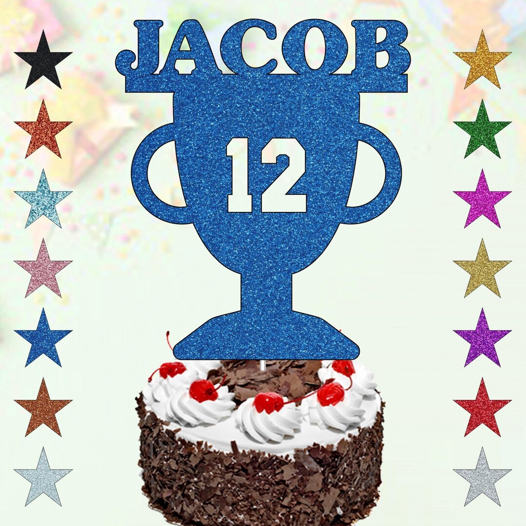 Trophy Cup Cake Topper, Double Sided Glitter Cake Topper, Award Cup ...