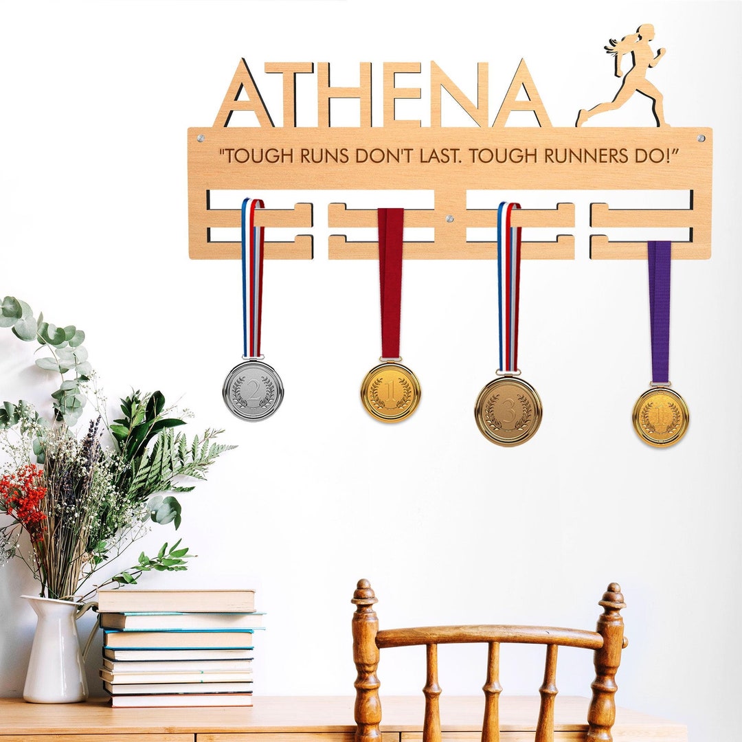 Personalised Runner Medal Hanger, Medal Display, Wooden Gift Sports ...