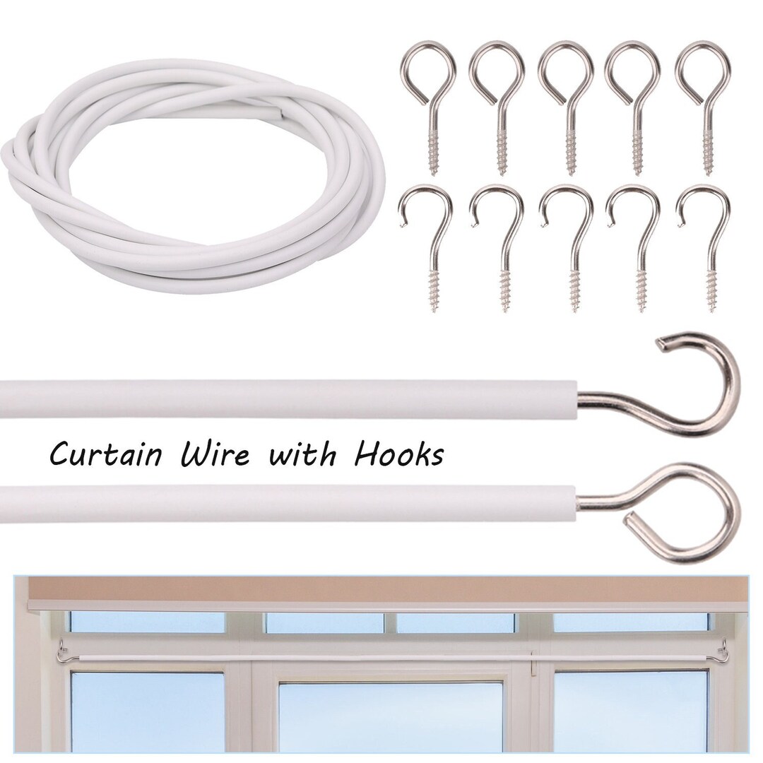 Curtain Wire With 12 Pair of Hook & Eyes Set Multi-purpose Voile ...