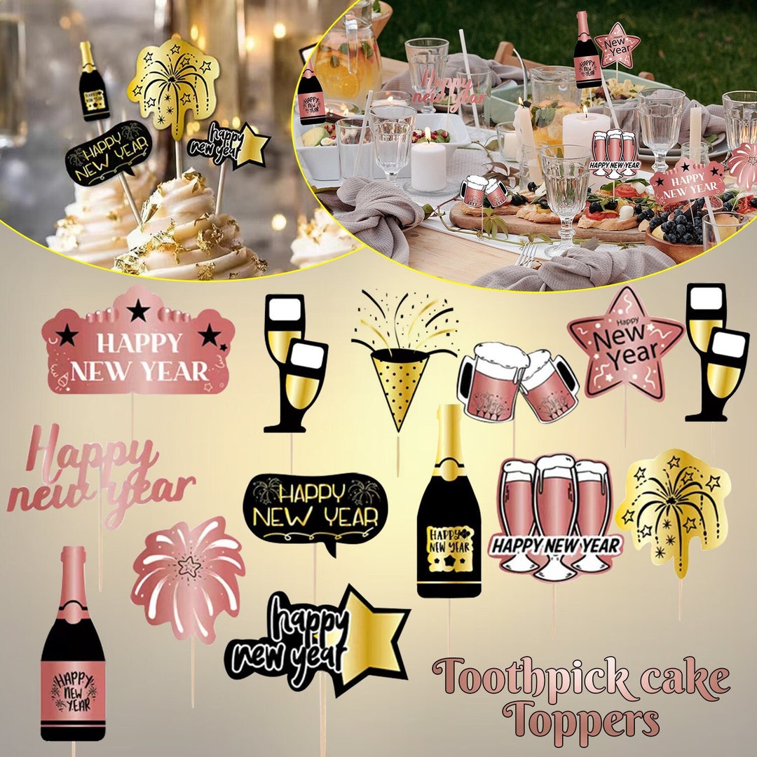Happy New Year Cupcake Toppers Christmas Toothpick Dessert - Etsy