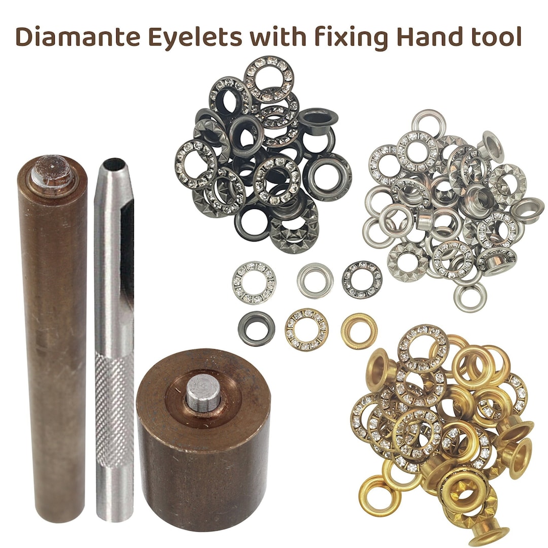 6mm Diamante Eyelets Rhinestone Studded Grommets With Fixing Hand Tool ...