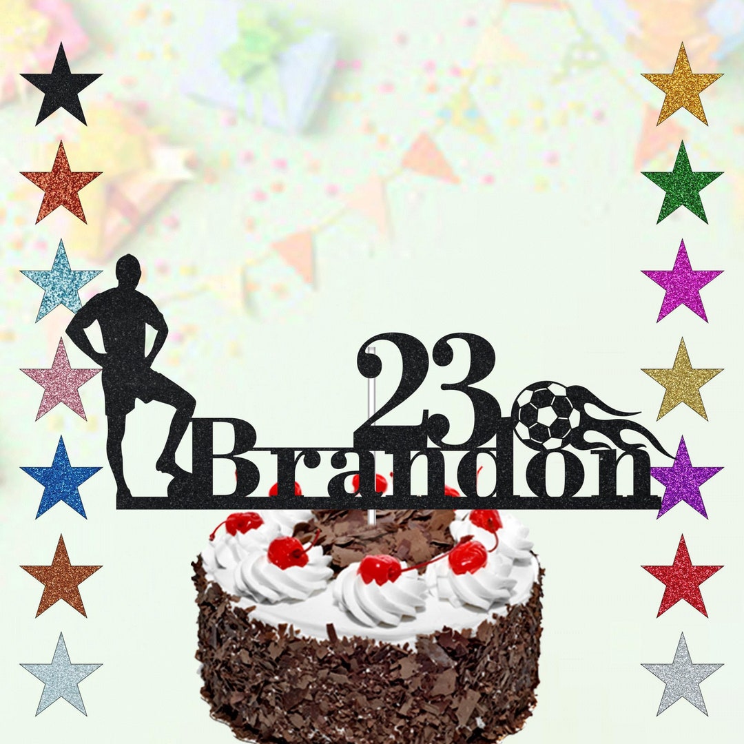 Personalised Football Cake Topper, Glitter Soccer Player Cake Topper ...