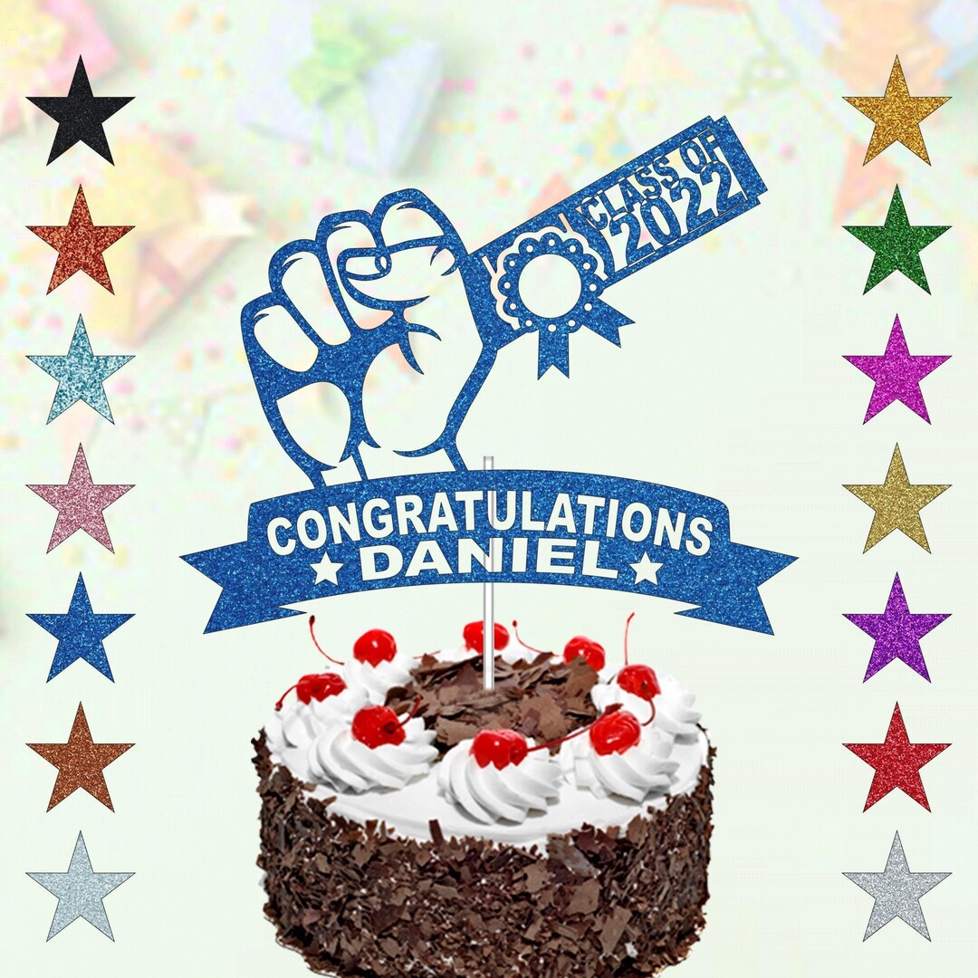 Personalised Congratulations Cake Topper, Double Sided Glitter ...