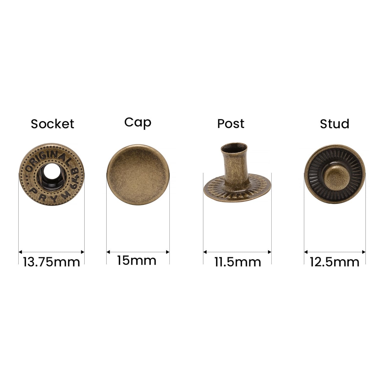 15mm PRYM S Spring Press Studs Brass Snap Fastener No-sew - Etsy UK