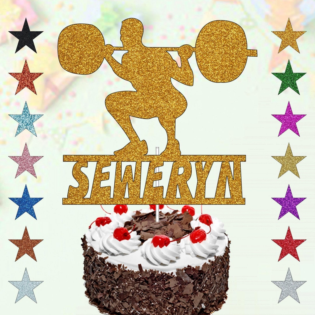 Personalised Weight Lifting Cake Topper Double Sided Glitter ...