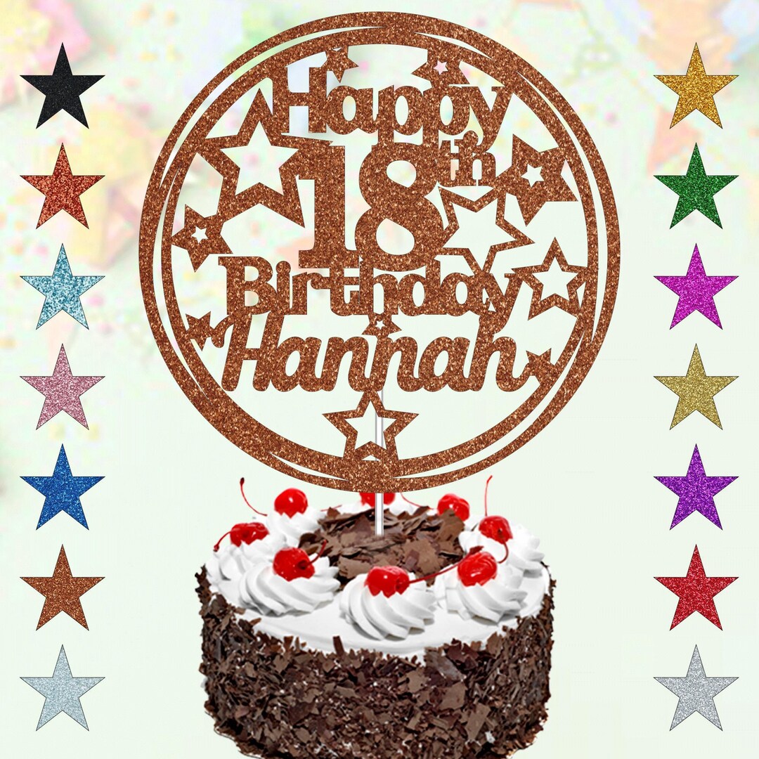 Personalised Round Happy Birthday Cake Topper With Fabulous Star Design ...
