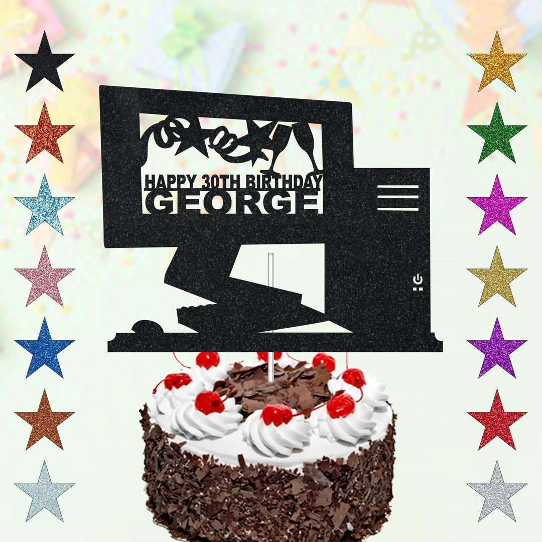 Personalised Happy Birthday Cake Topper, Glitter Computer Theme Cake ...