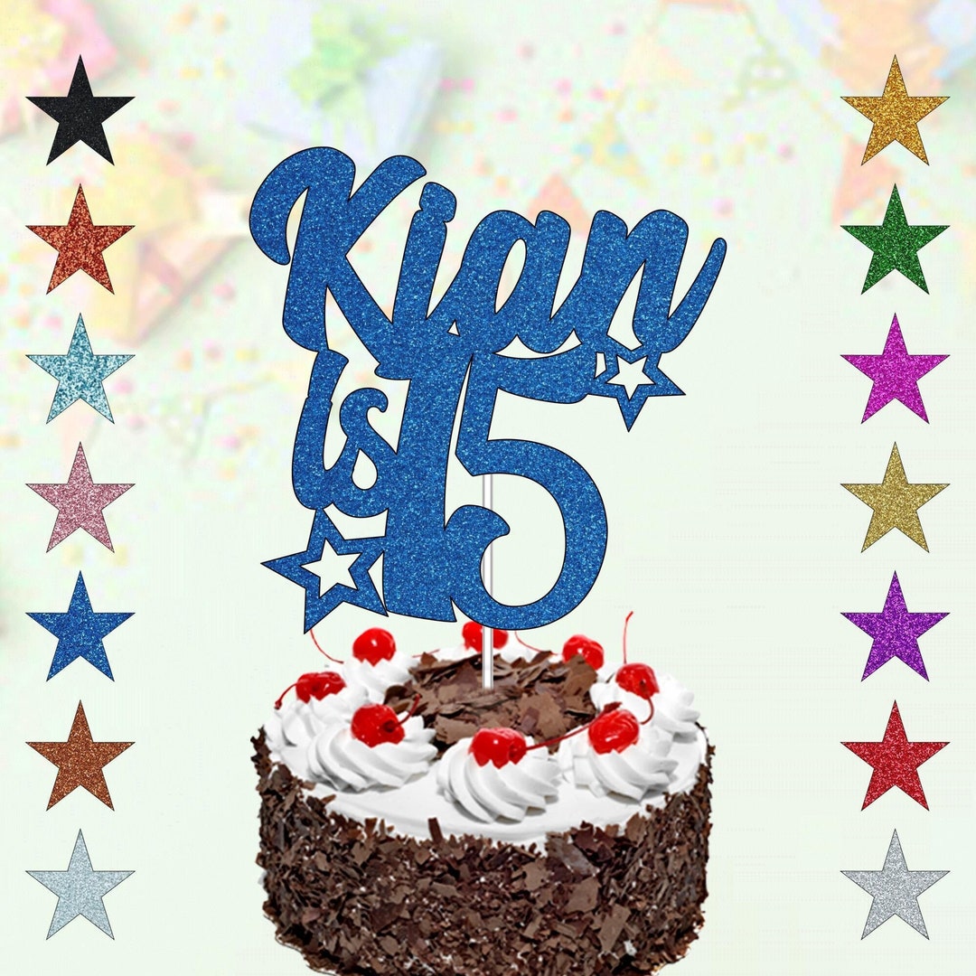 Personalised Glitter Cake Topper, Star Design Birthday Cake Topper With ...