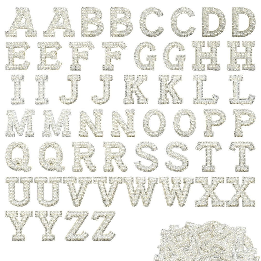 Alphabet Pearl Letter Patches Embroidery Clothes Iron on Sew on Letters ...