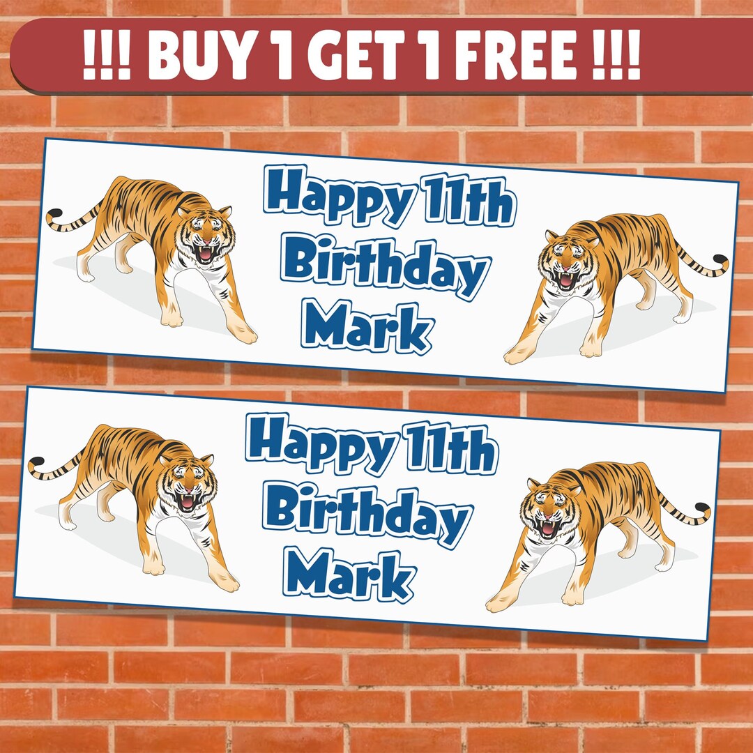 Personalised Tiger Banner Custom With Any Name and Age Animal Banner ...