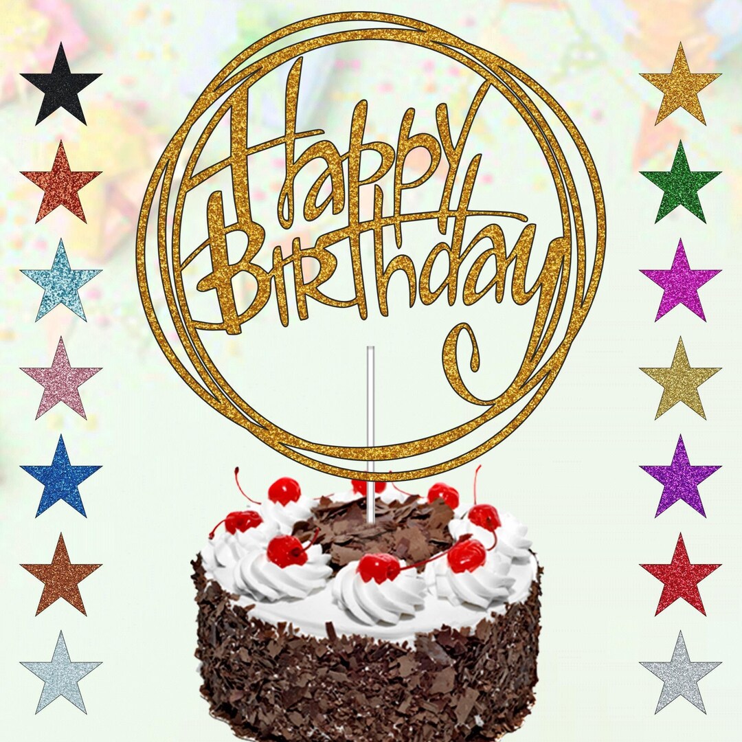Happy Birthday Cake Topper Double Sided Glitter Cake Toppers Birthday ...