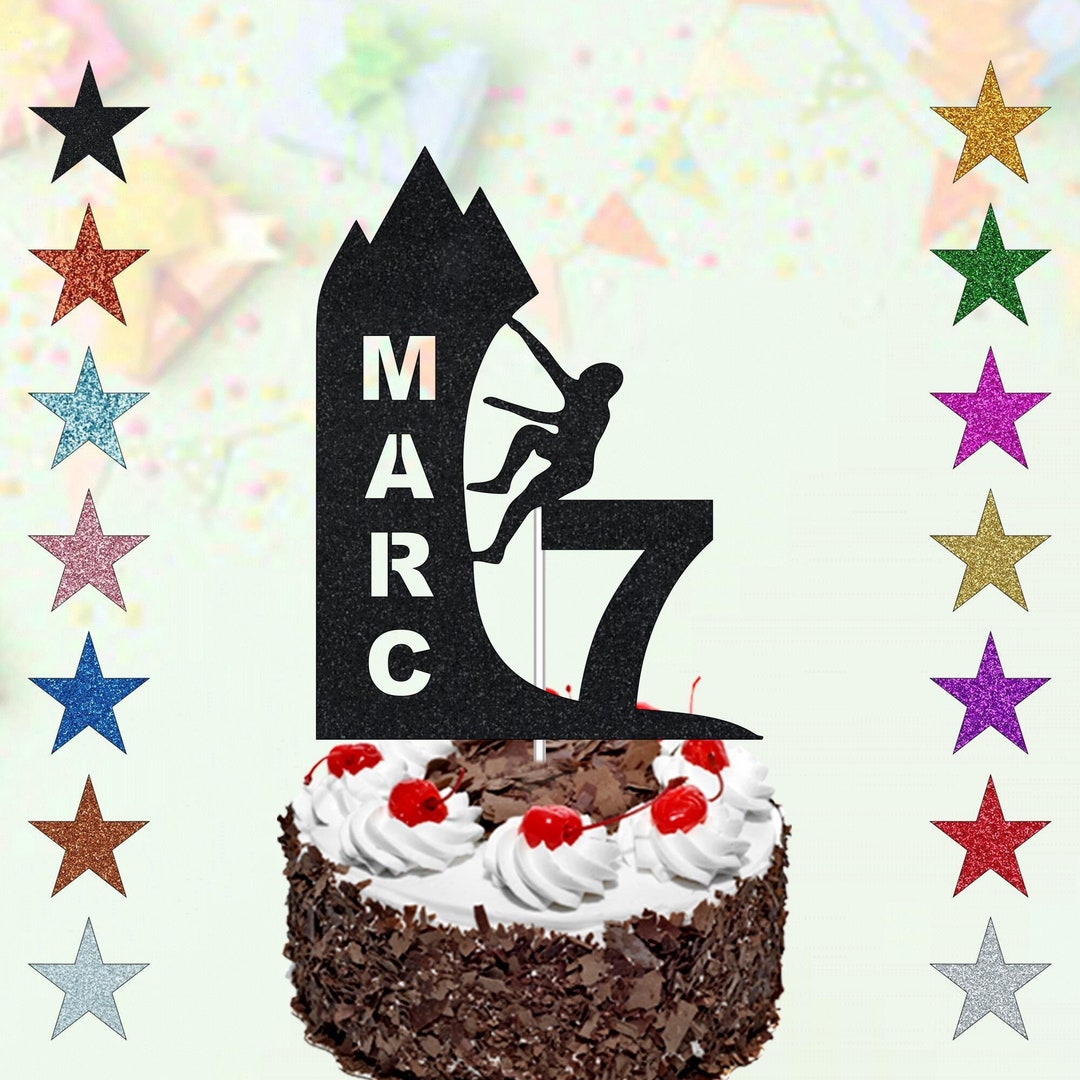 Personalised Rock Climbing Cake Topper, Glitter Climbing Theme Cake ...