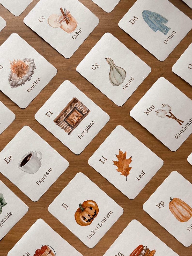 Toddler Fall Flashcards Printable | Digital Abc Cards With Cozy Autumn ...