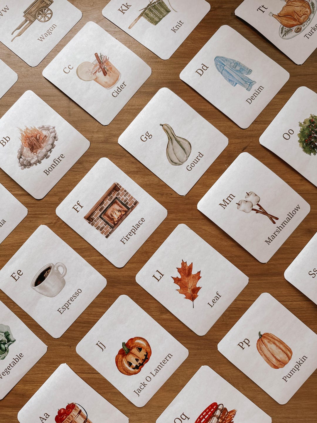 Toddler Fall Flashcards Printable | Digital Abc Cards With Cozy Autumn ...