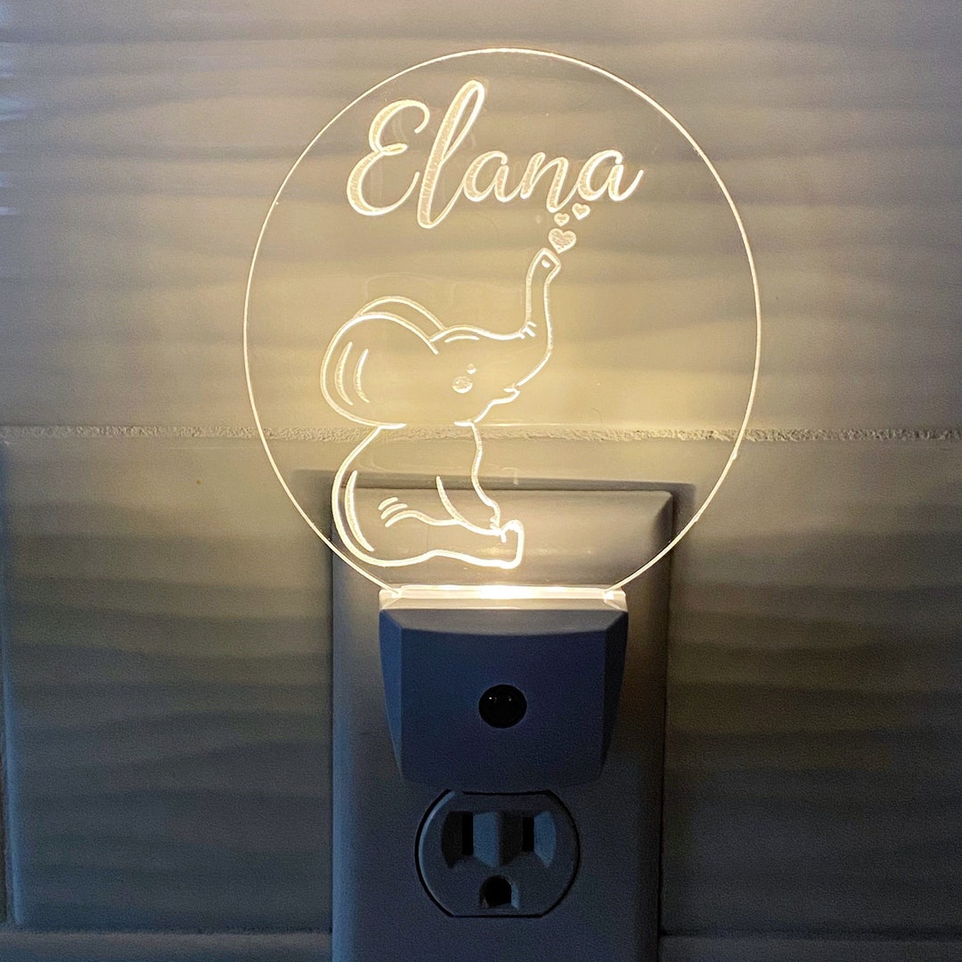Personalized Elephant Night Light Name Gift Engraved Name Custom Wall ...